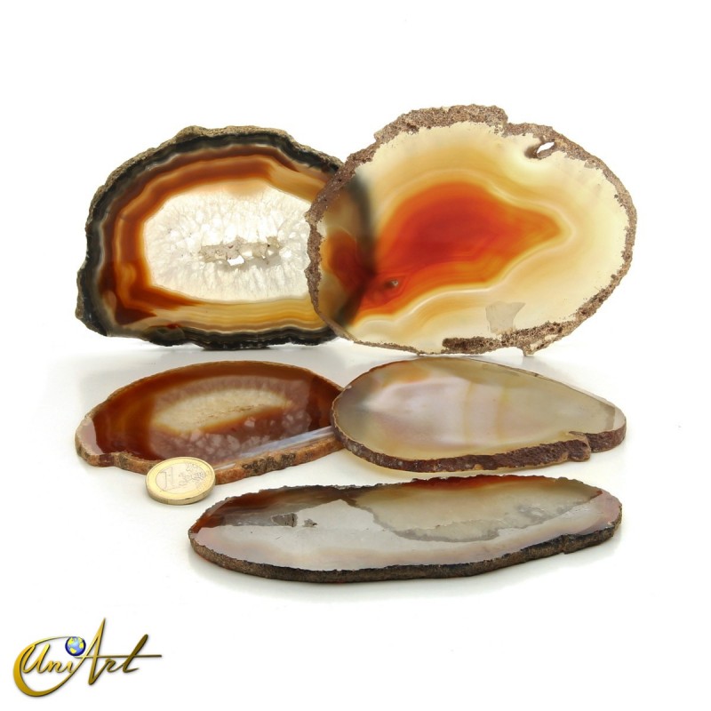 Pack de 5 láminas de ágata color natural y variadas.