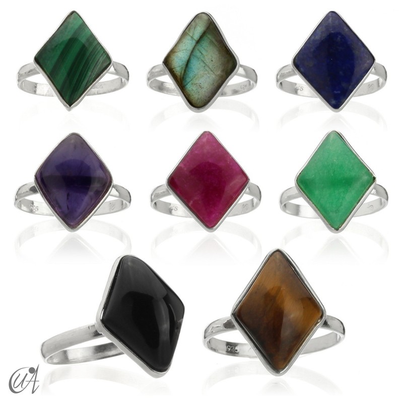 Buy gemstone silver ring, basic Lozenge shape