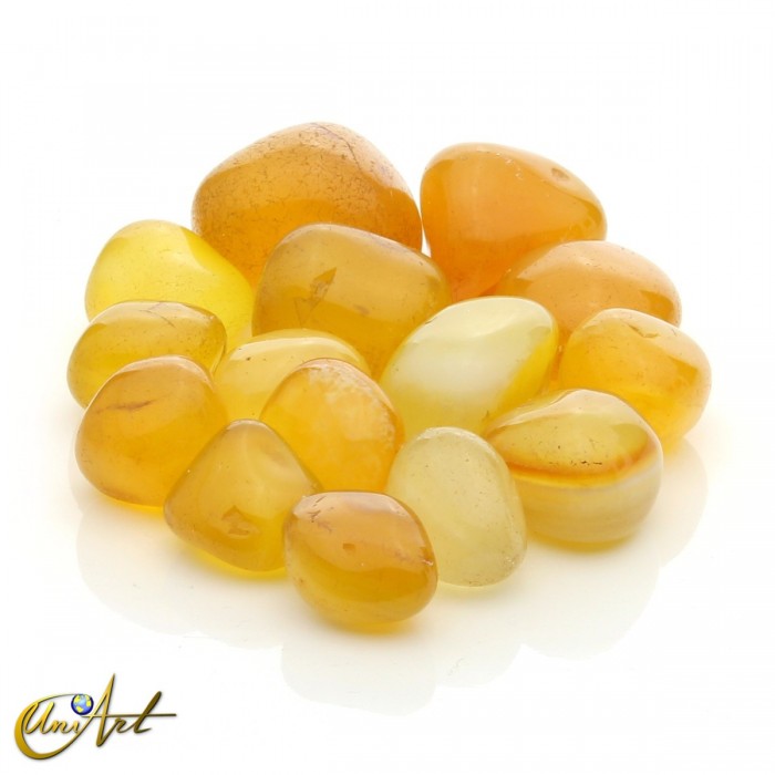 Yellow agate tumbled stone, 200 gram bag.