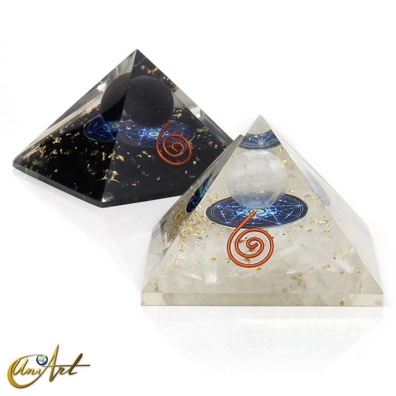 Orgonite Pyramid with the Pentagram, Sphere, and Natural Stones